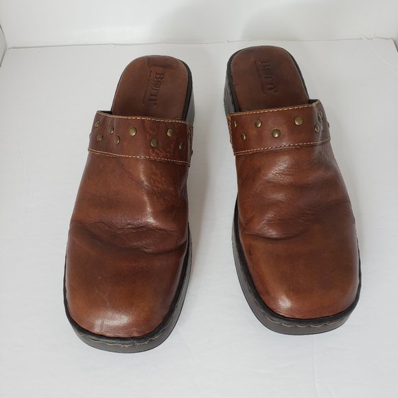 Born | Shoes | Born Brass Studded Brown Square Toe Clogs Size 8 | Poshmark